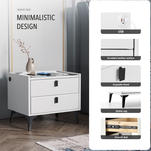 LED Bedside Table Smart Wireless Charging End Drawer Storage Cabinet ...