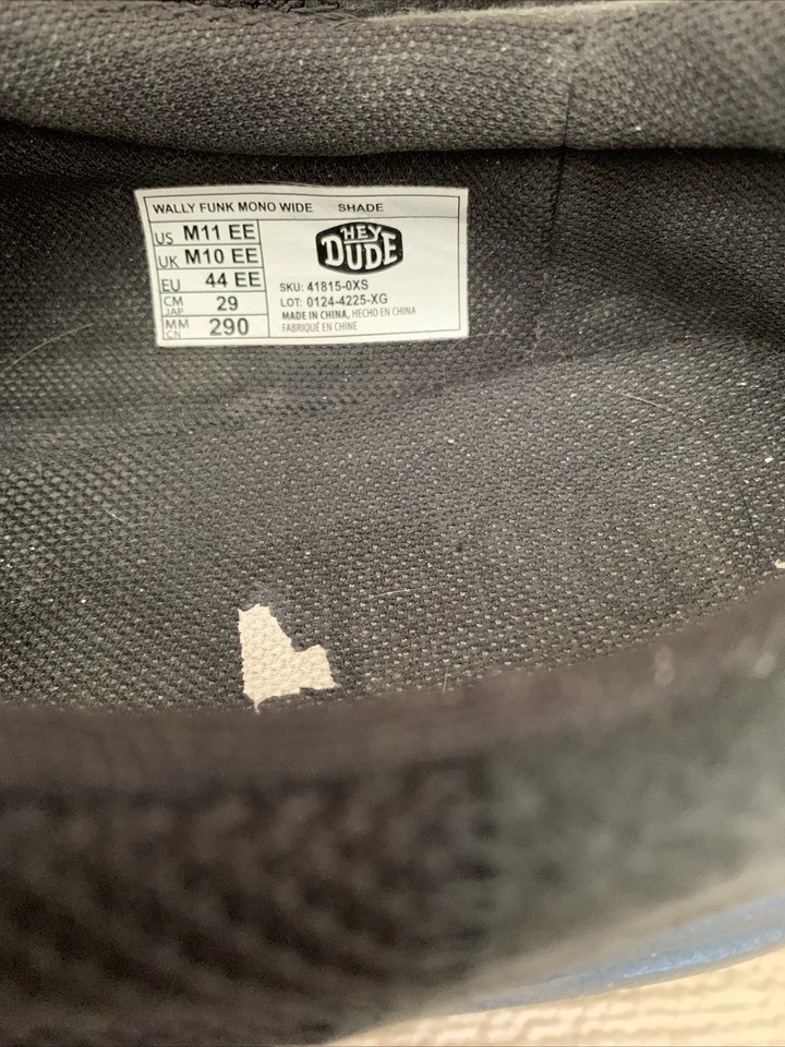 Hey Dude Men's 11EE Black Wally Funk Mono Lace Moccasin Shoe Preowned ...