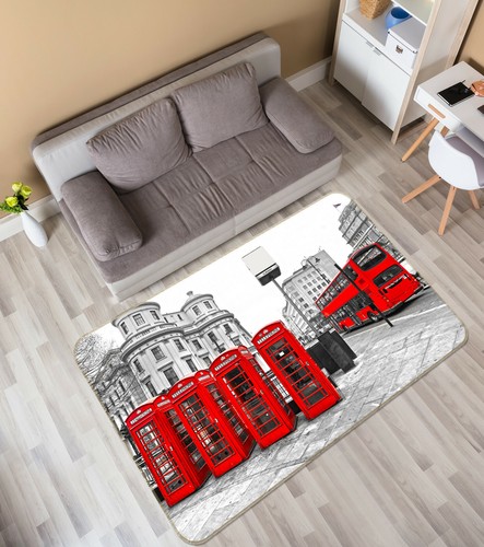 3D Red Phone Booth Bus A124 Transport Game Non Slip Rug Mat Photo ...
