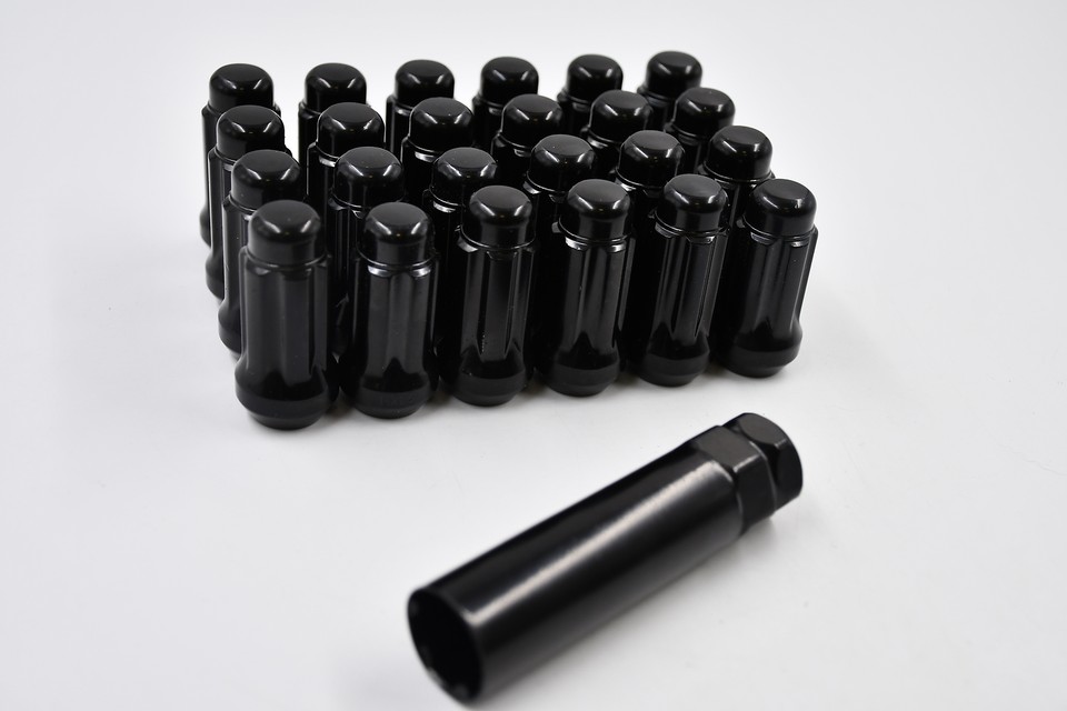 Set 24 Lug Nuts Spline Lug Nut Kit Black 14mm x 1.5 1.9" Tall M14x1.5 6 ...