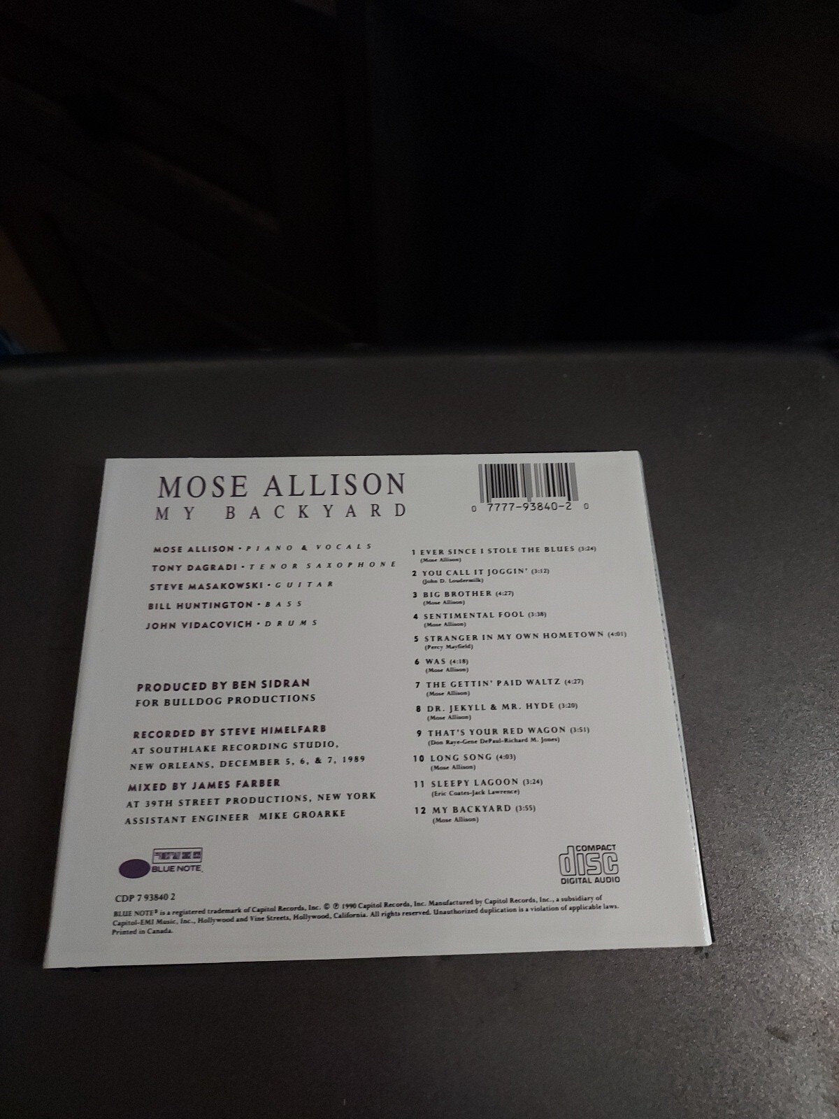 My Backyard by Mose Allison (CD, Apr-1990, Blue Note (Label ...