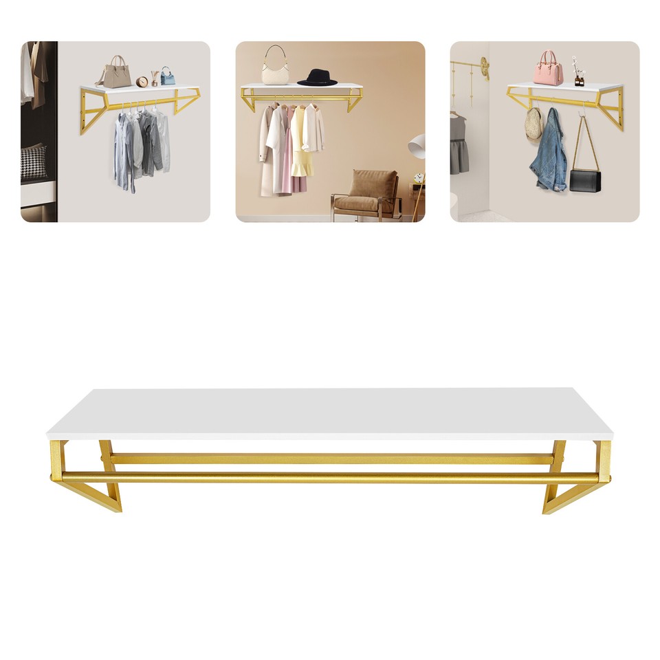 Gold Metal Garment Clothes Rack Clothing Rack Clothes Wall Shelf Hanger ...