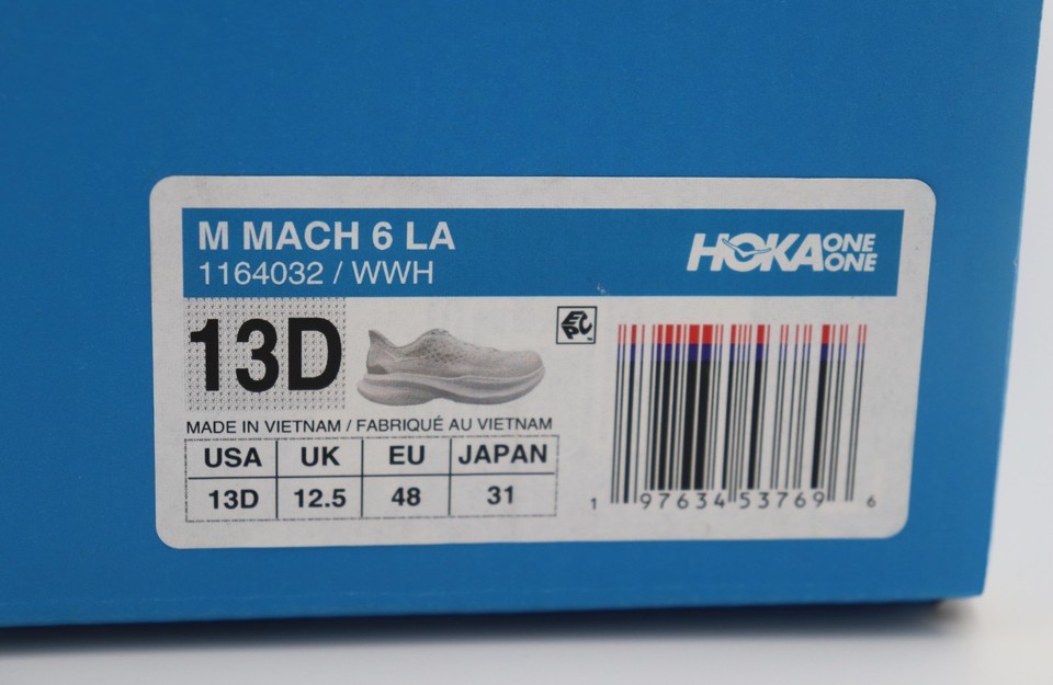 Hoka One One Mach 6 White/White (1164032-WWH) Men's Size 13 New | eBay