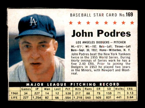 1961 Post #169 John Podres Box VG/VGEX X3404398 | eBay
