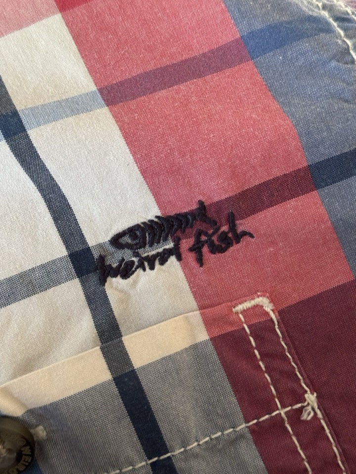 Weird Fish Shirt Red White Check Pattern Short Sleeve L Mens | eBay UK