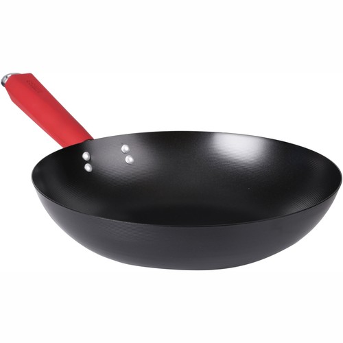 Imusa USA 12" Nonstick Traditional Carbon Steel Wok with Red Handle ...