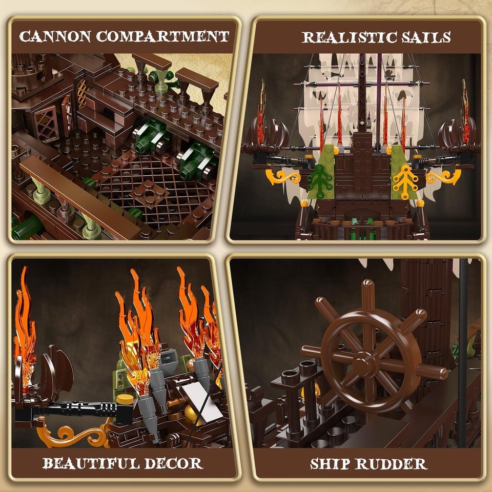 Large Pirates Ship Model Building Blocks Kits, MOC Dutchman Building ...