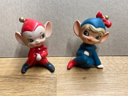 2 Vintage Napcoware Christmas Elf Elves Figurines Kitsch C7360 2 1/2 ...