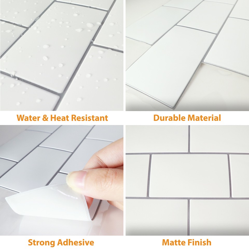 Tile Stickers Kitchen Bathroom Splashback Backsplash Peel and Stick ...