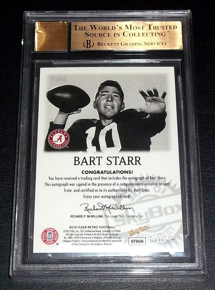 HOF BGS 9.5 9 Bart Starr Auto 2012 Fleer Bart Starr Signed Bart Starr ...