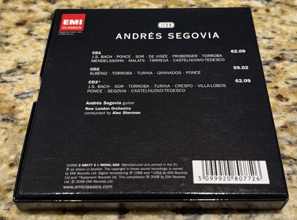 Andres Segovia ICON The Master Guitarist EMI Classics 3-Disc CD Music ...
