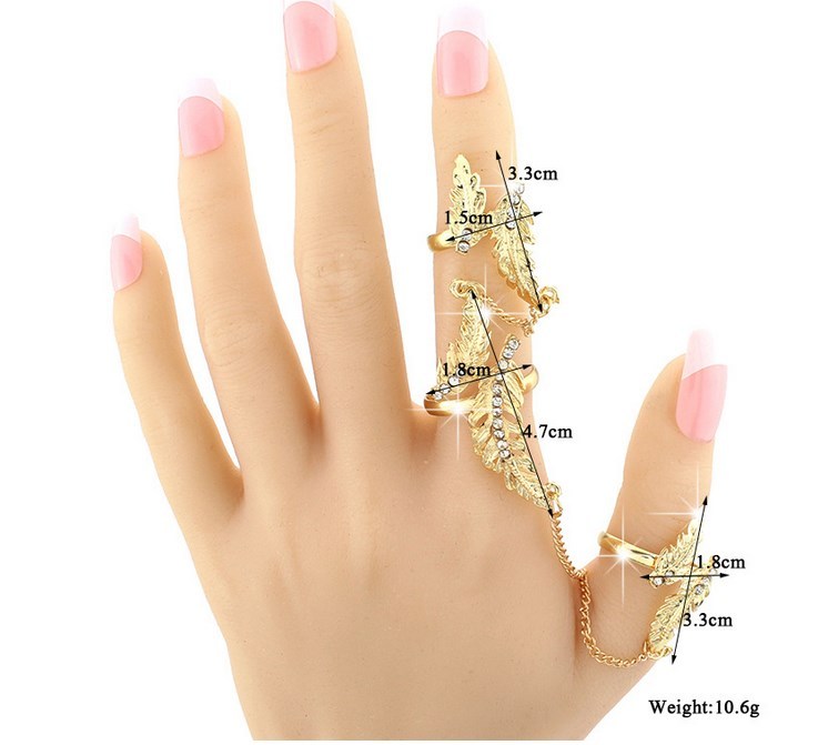 Fashion Charm Hollow Out Flower Leaf Full Finger Link Double Finger ...