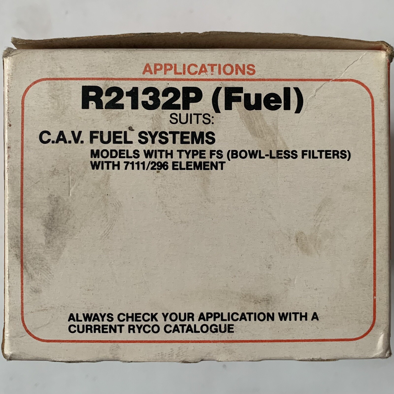 RYCO R2132P Fuel Filter C.A.V Fuel Systems Type FS No Bowl 7111/296 ...