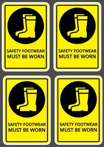 4pack FOOTWEAR MUST BE WORN STICKER Waterproof Vinyl 145x100mm OHS WHS ...