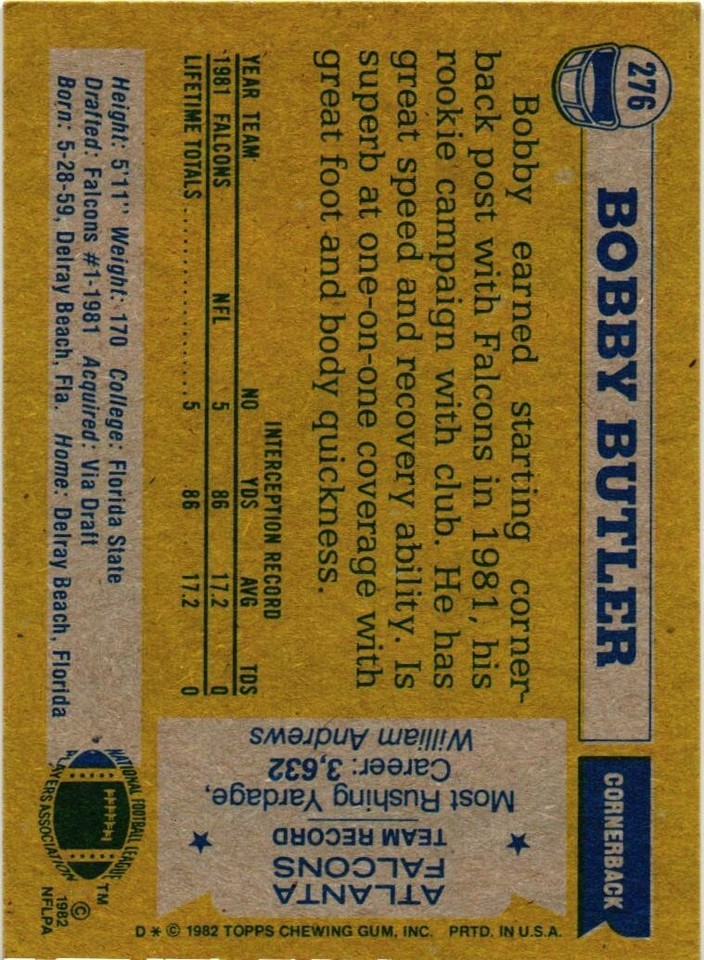 1982 TOPPS BOBBY BUTLER #276 CARD $0.99 VALUE BOX | eBay
