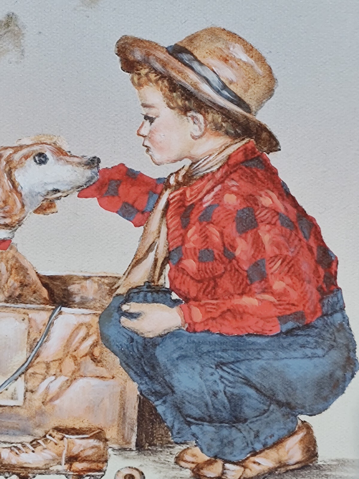 Vintage C. Carson Signed Oil Canvas Boy Puppy For Sale Roller Skates ...