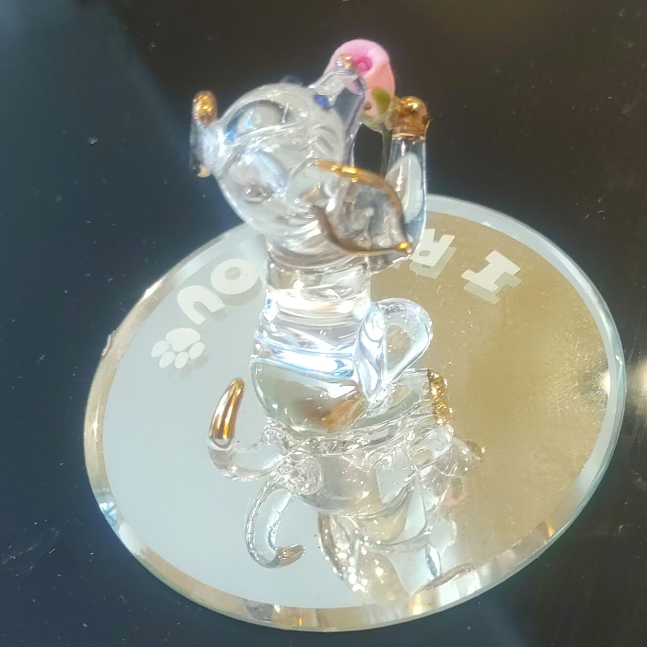 Glass Baron Swarovski dog w/rose "I Ruv You" Figure Mirror Base No Box ...