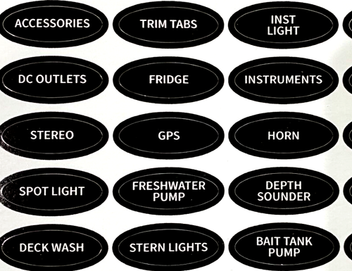 ROCKER SWITCH PANEL OVAL VINYL LABELS 28PCS Boat Marine switchboard ...