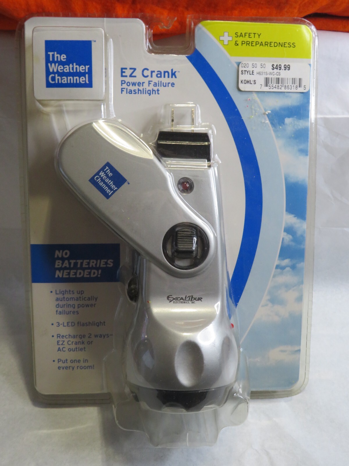 Excalibur The Weather Channel EZ Crank Power Failure Flashlight New ...