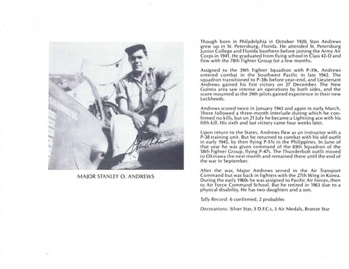 Stanley Andrews signed 8x10 B/W Bio WWII Ace 39FS 35FG P-38,P-51 6V | eBay