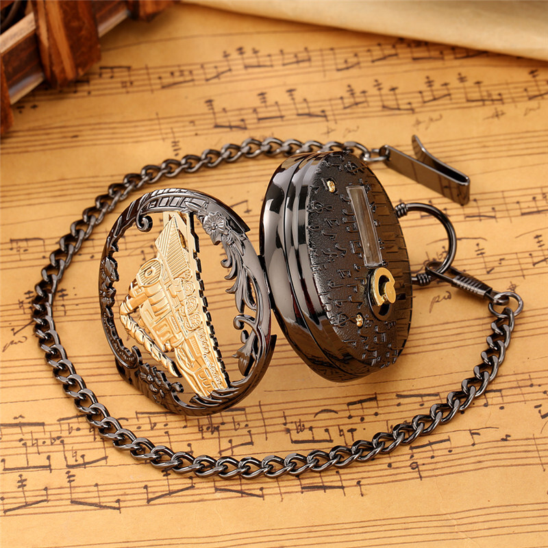 Uncommon Musical Movement Pocket Watch Train Case Quartz Fob Watches ...