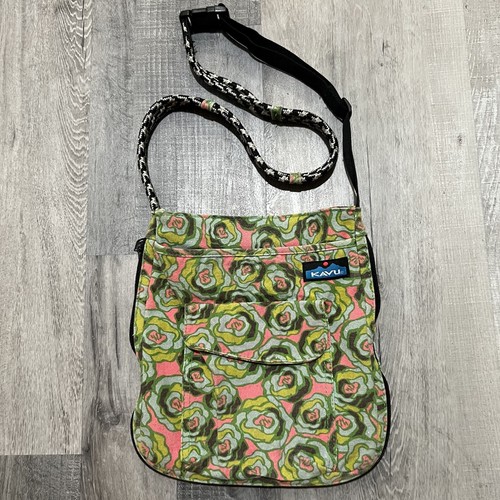 KAVU Groovy Rope Strap Keeper Pink Green Floral Shoulder Bag Crossbody ...