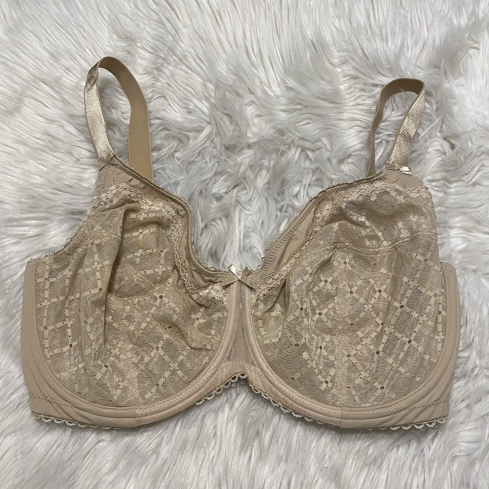 Glamorise 34H Bra Beige Elegance Lace Full Coverage F… - Gem