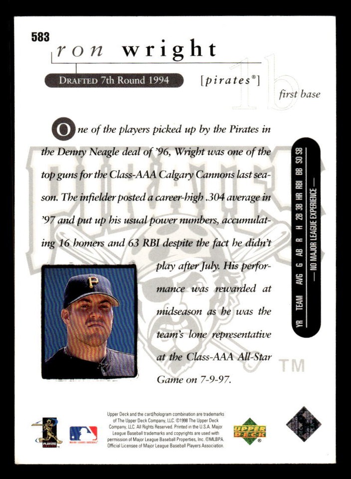 Ron Wright 1998 Upper Deck #583 Pittsburgh Pirates | eBay