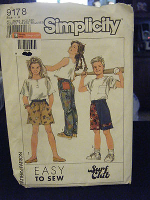 Simplicity 9178 Kid's Shorts in 2 Lengths & Pants Pattern - S/M/L (7-12 ...