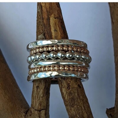Ring Sterling Silver ring Hammered Silver Copper Stackers Design For ...