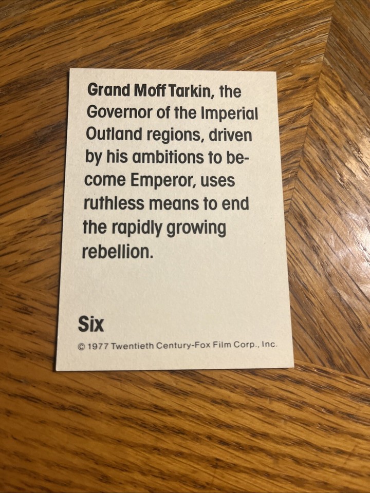 Grand Moff Tarkin 1977 Wonder Bread Star Wars Vintage Trading Card Six ...