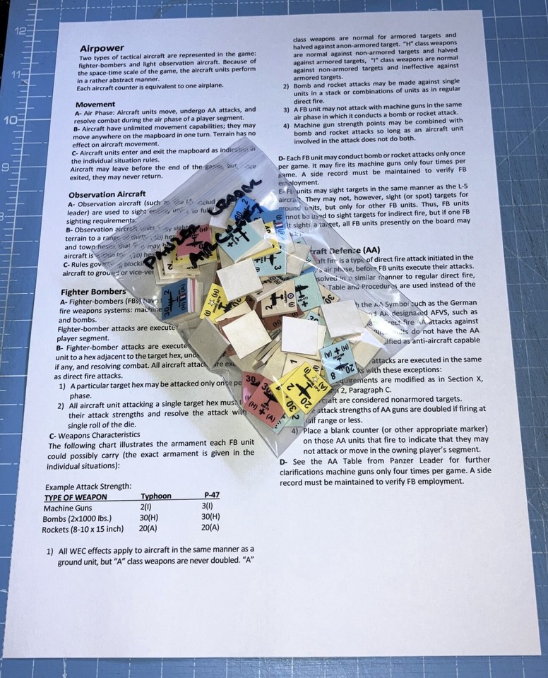 Panzer Leader / PanzerBlitz, Aircraft, Fighter-Bomber, 1 page rules 96 ...