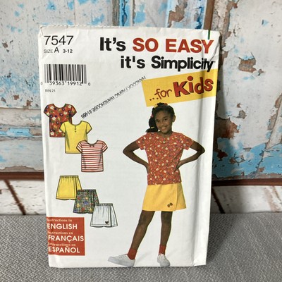 Simplicity 7547 Sewing Pattern Girls Shorts & Knit Top (Sizes 3-12 ...