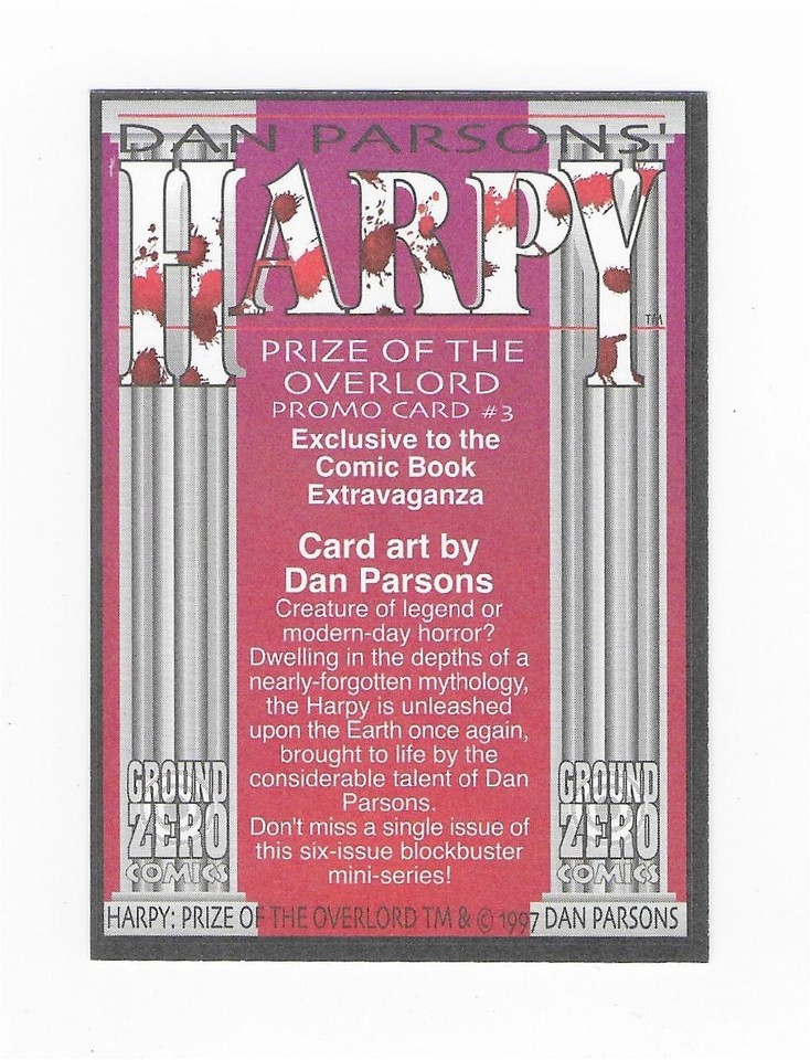 DAN PARSONS HARPY PROMO CARD #3 COMIC BOOK EXTRAVAGANZA CON GROUND ZERO ...
