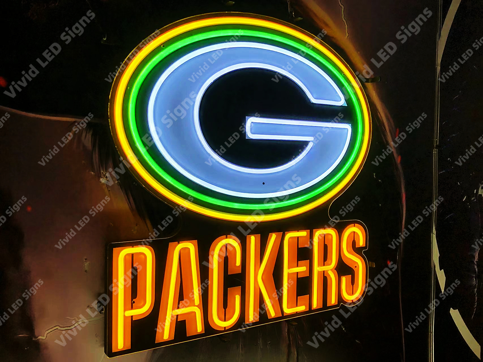 Green Bay Packers Man Cave 24"x24" Vivid LED Neon Sign Light Lamp With ...
