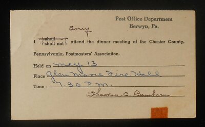 1958 Dinner Postmasters Glen Moore Fire Hall Theodore C. Lamhorn Berwyn ...