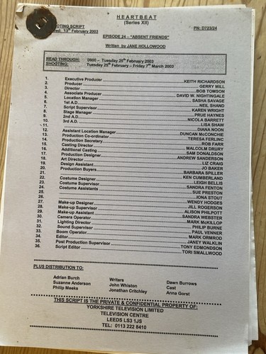 Heartbeat Original Script series xii “absent friends” episode 24 | eBay UK