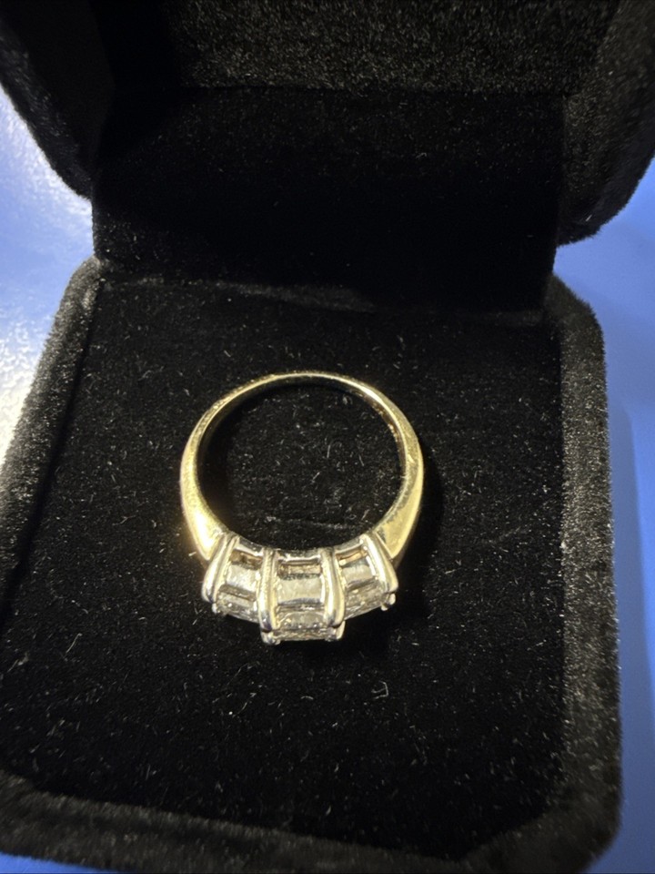 2.00ct Princess Diamond Past Present Future Ring 14K Yellow Gold Free ...