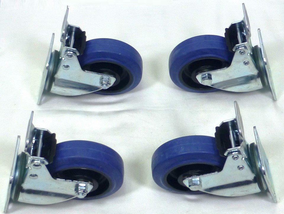 Set Of Four 4" Heavy Duty Swivel Casters w/4" Blue Rubber Wheels ...
