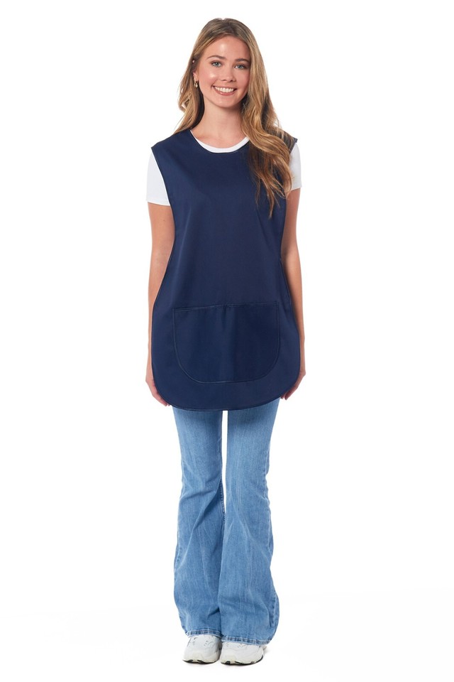 Ladies Plain Matching Piping Tabard Apron with Pocket Overall Kitchen ...