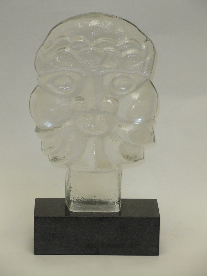 ENORMOUS LARS HELLSTEN SKRUF SWEDEN MODERNIST STYLIZED FACE ART GLASS ...