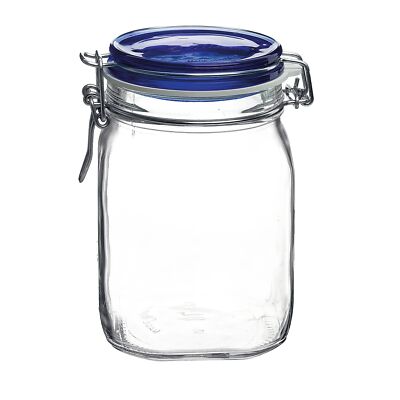 Fido Square Jar 33.75 Ounce Clear Glass with Blue Lid Airtight Storage ...
