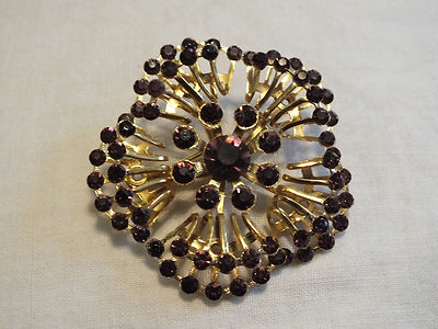 Beautiful Brooch Pin Gold Tone Sparkling Deep Purple Rhinestones 2 1/8 ...