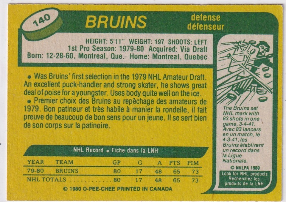 1980 O-Pee-Chee Ray Bourque Rookie Card #140 | eBay