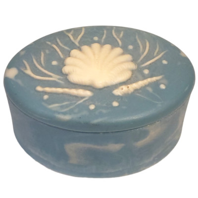 Vintage 1974 Incolay Stone Oval Blue Trinket Box with White Sea Shells ...