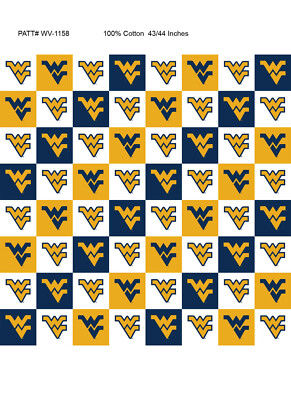 West Virginia Mountaineers WVU Cotton Fabric Collegiate Check Design-By ...