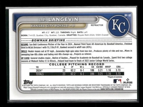 2024 Bowman Draft #BDC-183 L.P. Langevin Chrome Refractor | eBay