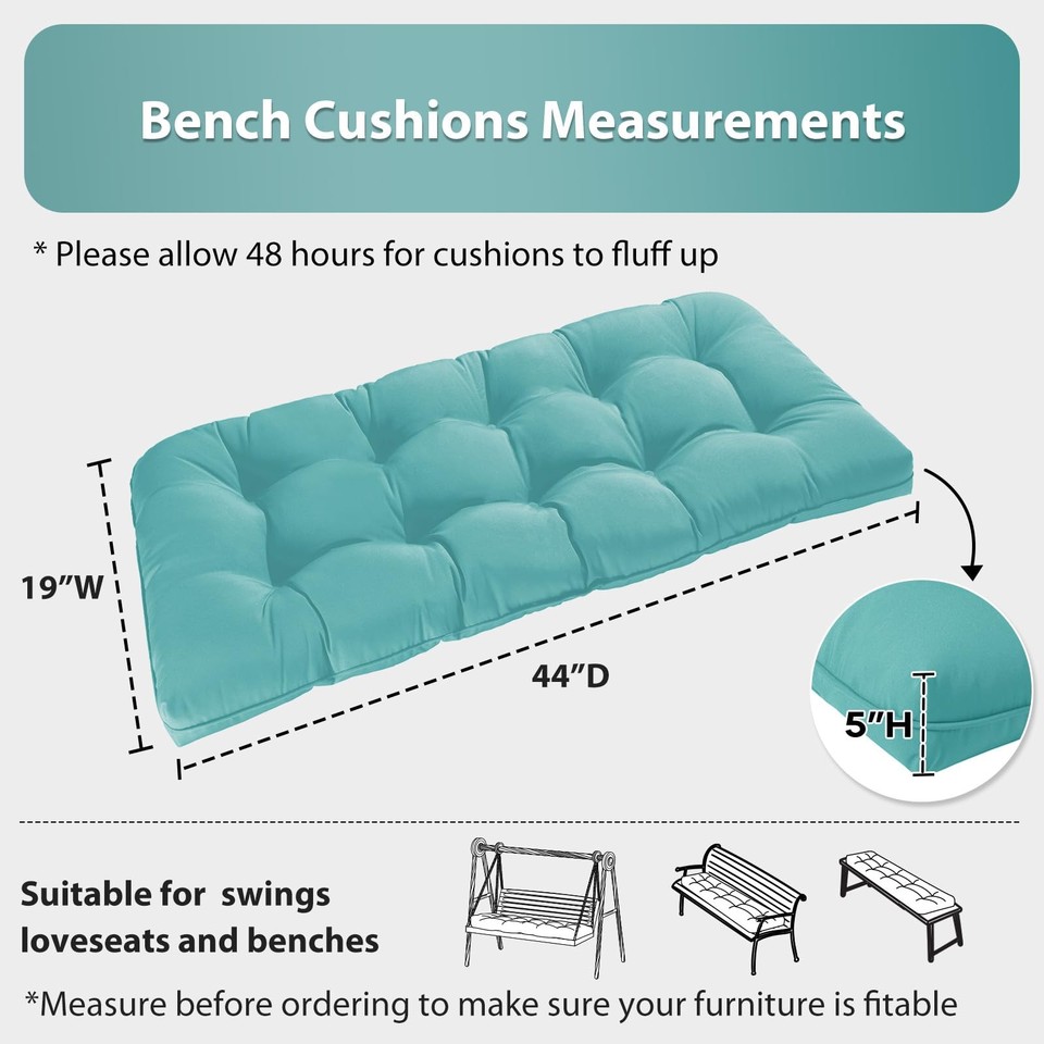 Tufted Bench Cushions for Outdoor Furniture, 44" x 19" Porch Swing ...