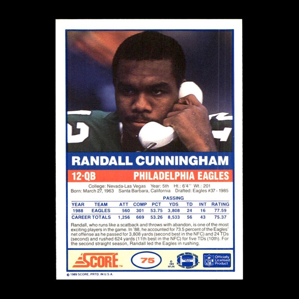 Randall Cunningham 1989 Score Philadelphia Eagles #75 R327L 13 | eBay