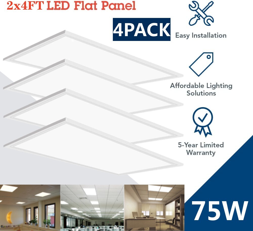 4 Pack 2X4Ft 75W Recessed Ceiling Flat LED Light Panel Commercial Light ...